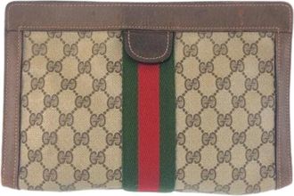 Gucci Pre-owned Vintage GG Supreme Canvas Leather Clutch - Femme - Pre-owned - Brun - Taille: ONE Size