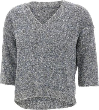 KANGRA Femme, Pulls, Gris, Taille: 36 FR Pull &agrave; Col V avec Micro-Sequins