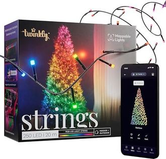 Twinkly Strings 250 LED RGB, LED-Lichterkette für Draußen und Drinnen, Smarte LED-Lichter, Kompatibel mit Alexa und Google Home, IP44, App-Steuerung, Schwarze
