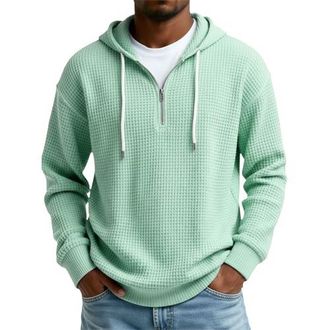 Generic Sweat &agrave; capuche pour homme avec fermeture &eacute;clair 1/4 - T-shirt &agrave; manches longues avec capuche - Confortable - Couleur unie - Coupe droite - Pull en tr
