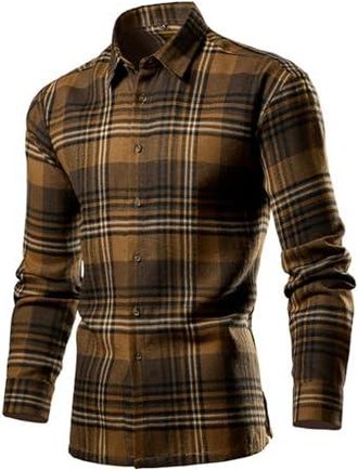 Generic Chemise Carreaux pour Homme- Col Revers Blouse &Agrave; Manche Longues Classique Carreaux Boutonn&eacute;e Coupe Droite Stretch Casual Mode Chemise Hommes
