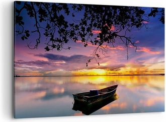 Arttor Wandbilder Dekoration Wohnzimmer Boot Sonnenuntergang See Himmel Bilder auf Leinwand 120x80cm Leinwandbild Schlafzimmer Deko Wand Kunstdruck Art Gro&szlig; 