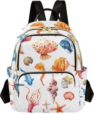 Mnsruu Mini sac à dos pour femme - Étoile de mer fluo - Coquillage - Océan - Petit sac à dos tendance - Sac à dos décontracté, Multi523, S