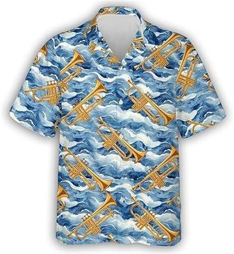 Keephen keephen Instruments de Musique Chemise Hawaiienne Femmes/Hommes Trompette Impression 3D Chemise &agrave; Boutons Tropical Plage Chemise pour &Eacute;t&eacute; Vacances