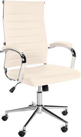Clp Chaise de Bureau Mollis I Chaise de Bureau pivotante avec rev&ecirc;tement en Cuir v&eacute;ritable, Couleur:cr&egrave;me