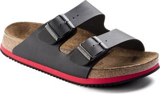 Birkenstock Sandale Arizona Superlauf, Birko-Flor, schwarz/rot, schmal, Gr&ouml;&szlig;e 45 230116-45 (Pantolette Schuh Halbschuh Latsche Zweischnaller Berufsschuh Schuhe Bi