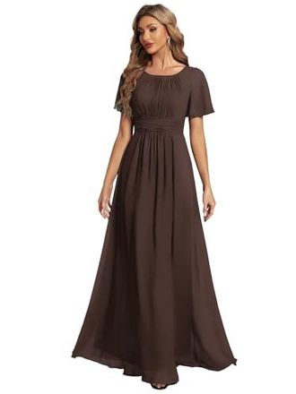 Ever-pretty Robes de Demoiselle dhonneur Col Rond Manches Longue Grand Taille Robe Soir&eacute;e Femme Longue Brun Espresso 48