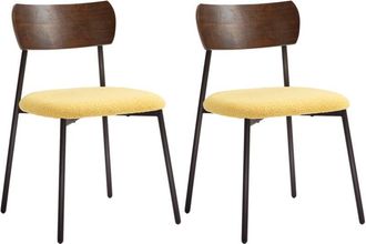 HOMCOM Homcom - Lot de 2 chaises style vintage piètement structure métal noir dossier aspect bois assise effet laine bouclée jaune