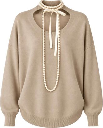 Meimeij Pull &agrave; col rond M6Fz55 - Femme - Pulls - Beige - Taille: 40 FR
