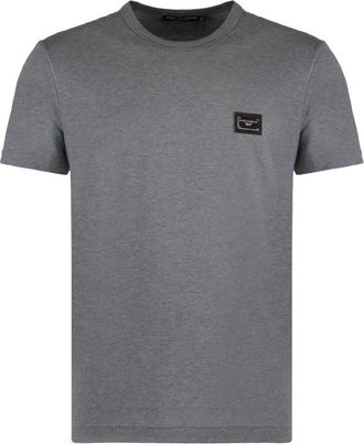 Dolce & Gabbana Homme, Tops, Gris, Taille: M T-shirt en coton à col rond