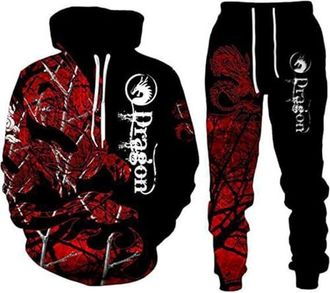 Generico Surv&ecirc;tement de No&euml;l pour homme avec imprim&eacute; dragon et l&eacute;opard, combinaison de sport avec capuche 3D et chemise de sport, A Rouge, S