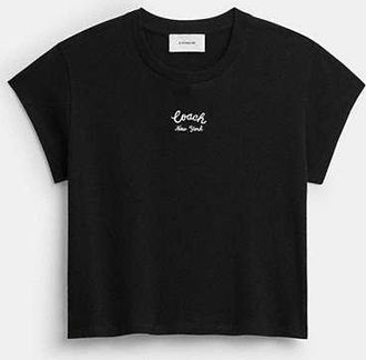 Coach Box-Crewneck-T-Shirt Mit Kappen&auml;rmeln f&uuml;r Frauen in Schwarz, Gr&ouml;&szlig;e X-Klein | Baumwoll