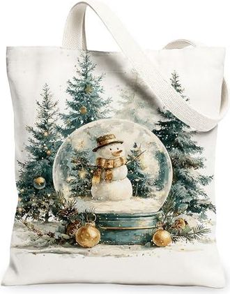 Generic Sacs fourre-tout vintage en toile motif bonhomme de neige, sacs de courses r&eacute;utilisables, l&eacute;gers et lavables en toile respectueuse de lenvironnement, 