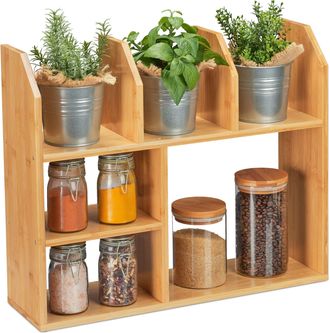 Relaxdays Bambusregal, 6 Fächer, HBT: 45,5 x 55 x 16 cm, stehend, für Küche, Bad & Wohnzimmer, Deko Aufsatzregal, Natur
