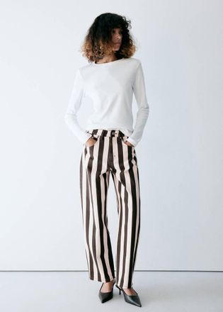 Mango Pantalon 100 % coton ray&eacute; &eacute;cru - Femme - 32 - MANGO