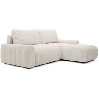Selsey Selsey Lelu - L-Form Ecksofa mit Schlaffunktion, Bettkasten und Cord, beidseitig montierbar, Creme