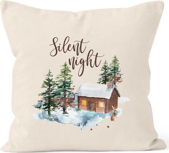 Autiga Kissenbezug Weihnachtskissen Weihnachten Winter Schnee Silent Night Christmas Natur 40cm x 40cm
