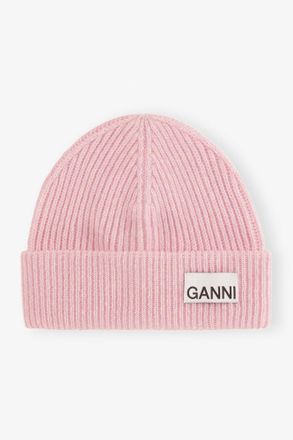 Ganni Light rosa Fitted Rib Knit Wool Beanie