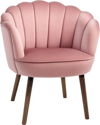 HOMCOM Sessel Wohnzimmer Loungesessel in Muschelform Relaxsessel mit Holzbeine, Polstersessel Lesesessel mit Samtoptik, Polsterstuhl für Schlafzimmer Rosa