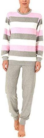 Normann Creative by Normann Pyjama long en tissu &eacute;ponge pour femme avec poignets dans un superbe aspect ray&eacute; - 62054, Rose, 38