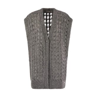 Herno Femme, Pulls, Gris, Taille: 38 FR Long Cardigan Sans Manches