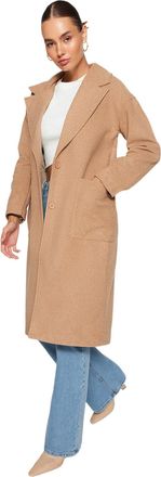 Trendyol Trendyol Womens Damen Gerade Plus Size Mantel Coat, Beige, 44 Grande Taille