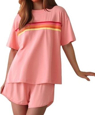 Generic Ensemble deux pi&egrave;ces pour femme - Chemise d&eacute;t&eacute; d&eacute;contract&eacute;e &agrave; manches courtes - Short de couloir assorti - Tenue confortable pour le printemps, les va