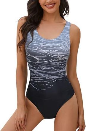 Heekpek Maillot de Bain Femme 1 Pieces Elégant Monokini Push up Maillot Une pièce Dégradé de Couleur Amincissant Dos Nu Bikini per Bain de Soleil Piscine Spor