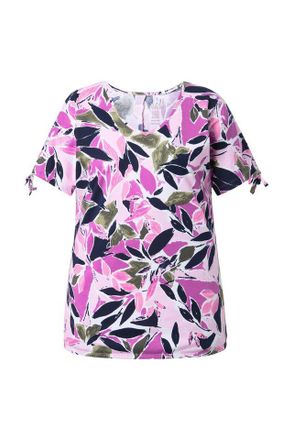 Ulla Popken T-Shirt T-Shirt Bl&uuml;ten A-Linie V-Ausschnitt Halbarm
