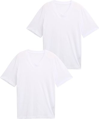 Tom Tailor Herren 1048394 T-Shirts mit V-Ausschnitt im 2er-Pack, 20000-White, XXL