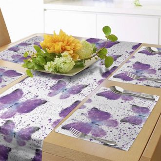 Abakuhaus Schmetterling Tischläufer & 4 Stück Tischsets, Surrealer Stern gemusterter Hintergrund mit den polygonalen Schmetterlingen modern, Tischdeko-Set, 180 