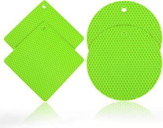 Kochblume Wabenuntersetzer Eckig & Rund 4er Set | Hitzeschutz | Als Untersetzer oder Topflappen | Premium-Silikon | Hitzbeständig | Spülmaschinenfest | Farbe: l