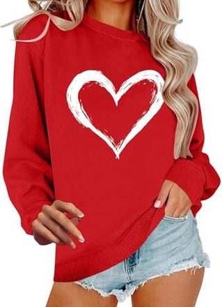 Generic Sweat-shirt graphique pour couple pour femme, mignon, manches longues, coupe ample, col rond, pull pour femme, confortable &agrave; manches longues, tuniques