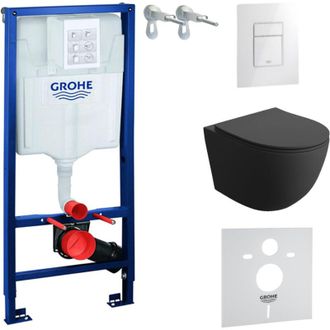 Domino GROHE WC Set mit Vorwandelement, Wand-WC und Sp&uuml;lknopf