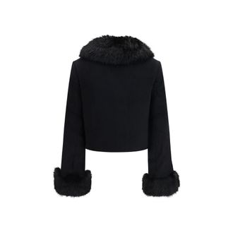 Self Portrait Wool with Faux Fur Trim Jacket - Black
