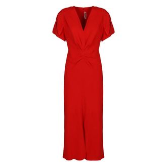 Victoria Beckham Femme, Robes, Rouge, Taille: 34 FR Robe Midi Fronc&eacute;e &agrave; Col V