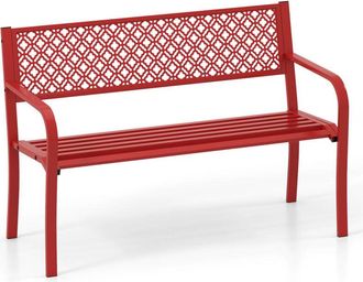 Costway Costway - Banc de Jardin Extérieur 127 Cm en Métal avec Dossier en Treillis Géométrique, Accoudoirs et Siège à Lattes, pour Porche, Jardin, Bronzé