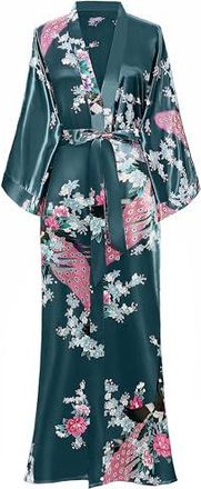 Babeyond Robe kimono pour femme Paon et fleurs, Noir/bleu., One Size Plus