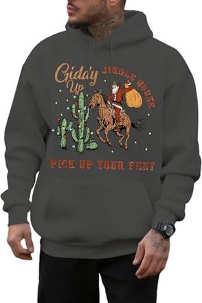 Generic Sweat &agrave; capuche de No&euml;l pour homme | Cowboy Santa Oversize - Sweat &agrave; capuche &agrave; manches longues pour lautomne | pour v&ecirc;tements de rue, gris fonc&eacute;, 3XL