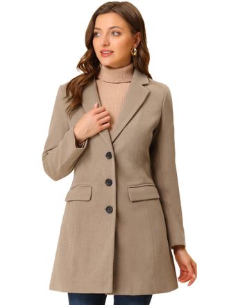 Allegra K Lange Winterjacke f&uuml;r Damen, einreihiger langer Mantel, Cabanjacke, Dunkles Beige, 3XL
