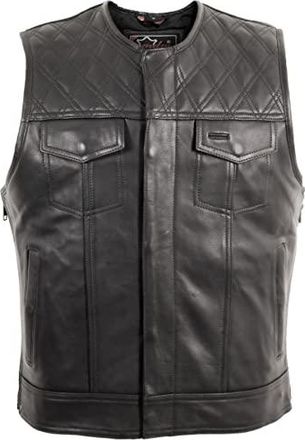 MDM Gilet en cuir homme biker en cuir véritable, gilet moto sans manches noir à épaules matelassées diamant, extensible sur les côtés (FR/ES, Alpha/lettre