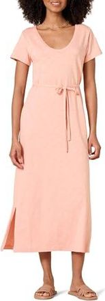 Amazon Essentials Robe t-Shirt mi-Longue, ceinturée, à Manches Courtes Femme, Rose Corail, XXL