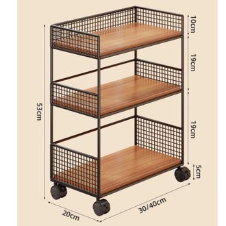Generic 3-st&ouml;ckiger Rollwagen mit Gitterseiten, Holzablagen, 53 x 20 x 40 cm, mobiler Aufbewahrungswagen mit Rollen(Natural Wood Color)