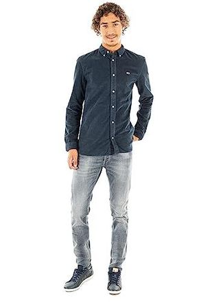 Tommy Jeans TJM Solid Cord Shirt DM0DM15145 Chemises d&eacute;contract&eacute;es, Bleu (Twilight Navy), M Homme