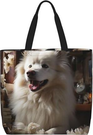 Generic Chiot Blanc Sac &Agrave; Bandouli&egrave;re D&eacute;contract&eacute; Sacs De Courses Pliable Sac A Main Femme Pour Quotidienne Universit&eacute; Plage