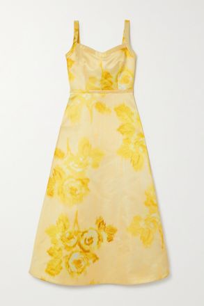 Emilia Wickstead Robe Midi En Satin Duchesse &Agrave; Imprim&eacute; Fleuri Elvita - Jaune