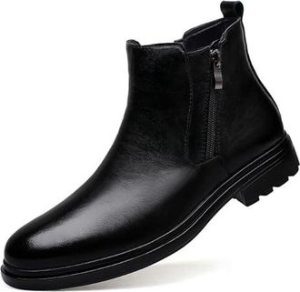 Generic Bottines Chelsea confortables en cuir v&eacute;ritable &agrave; bout pointu pour homme avec fermeture &eacute;clair, Peluche noire, 41 1/3 EU