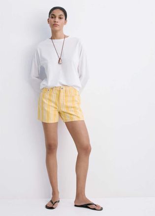 Mango Short droit rayures jaune - Femme - 32 - MANGO