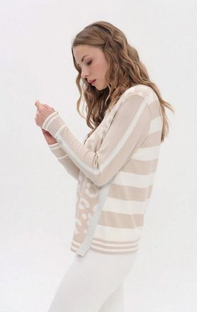 Passioni Strickpullover mit Leoprint und Streifen