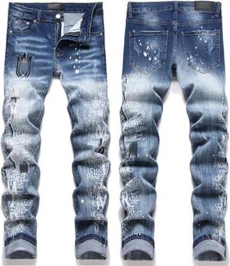 Generic Pantalon pour Homme Bleu, d&eacute;chir&eacute;, imprim&eacute;, Tendance, Extensible, Slim et Polyvalent,G,35